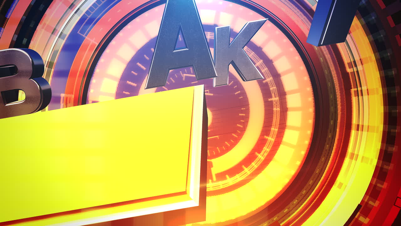 Animation text breaking news and news intro graphic with lines and circular shapes in studio ...