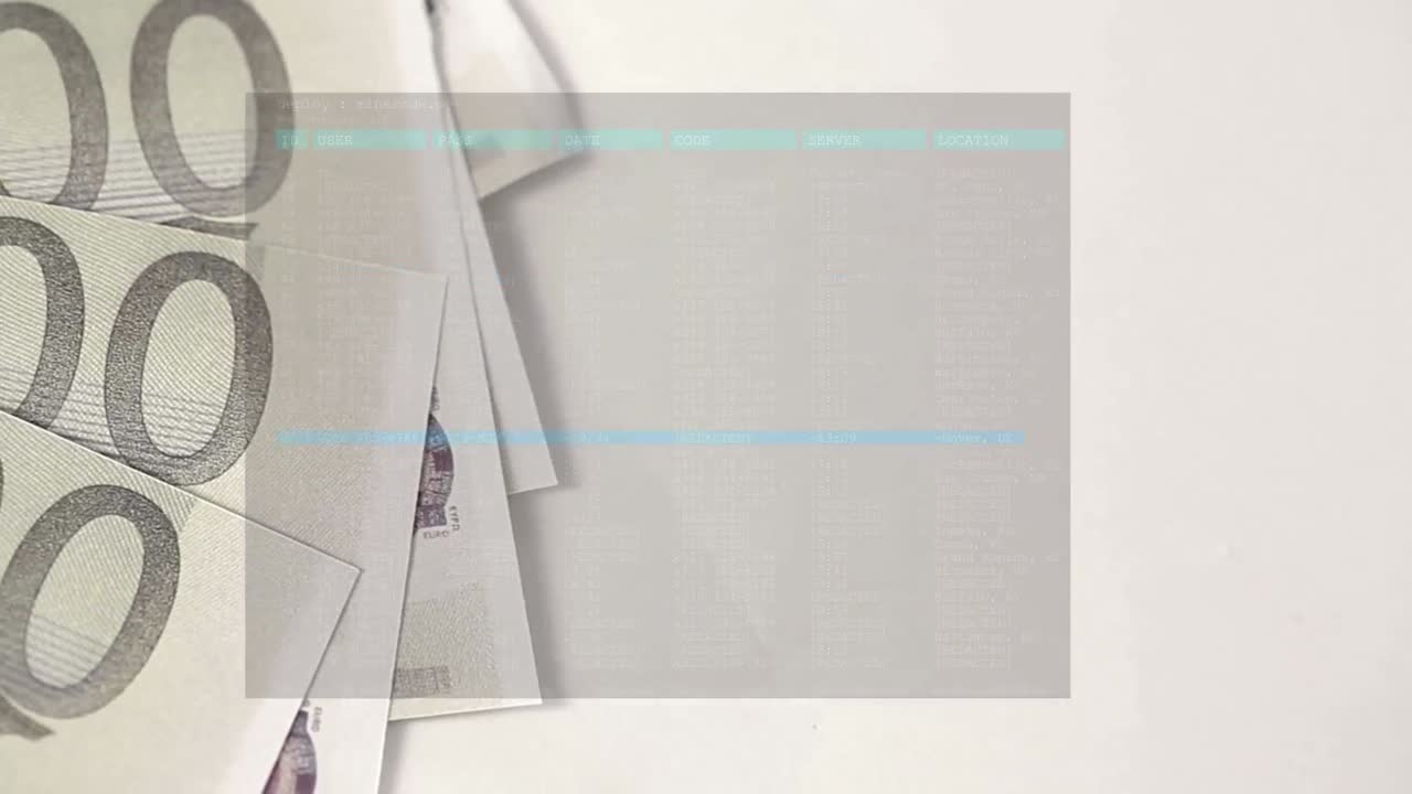 Premium stock video - Animation of data processing over banknotes