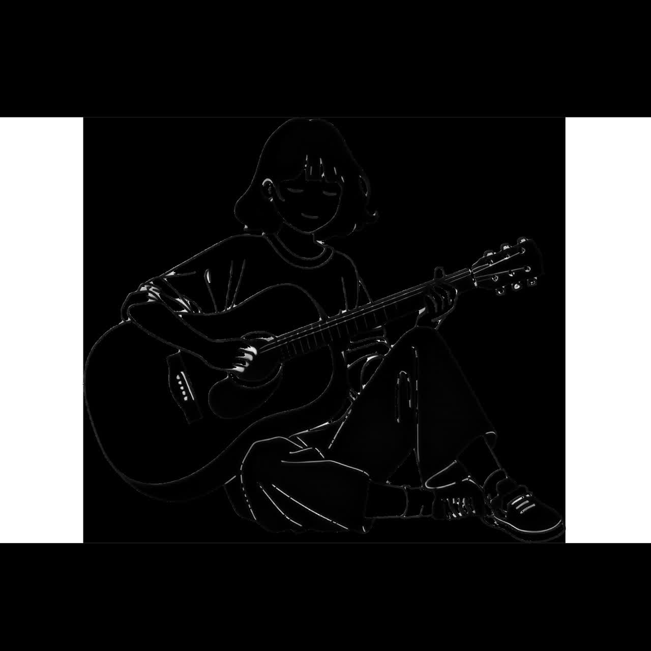 Girl playing acoustic guitar animation isolated asset, transparent 4K ...