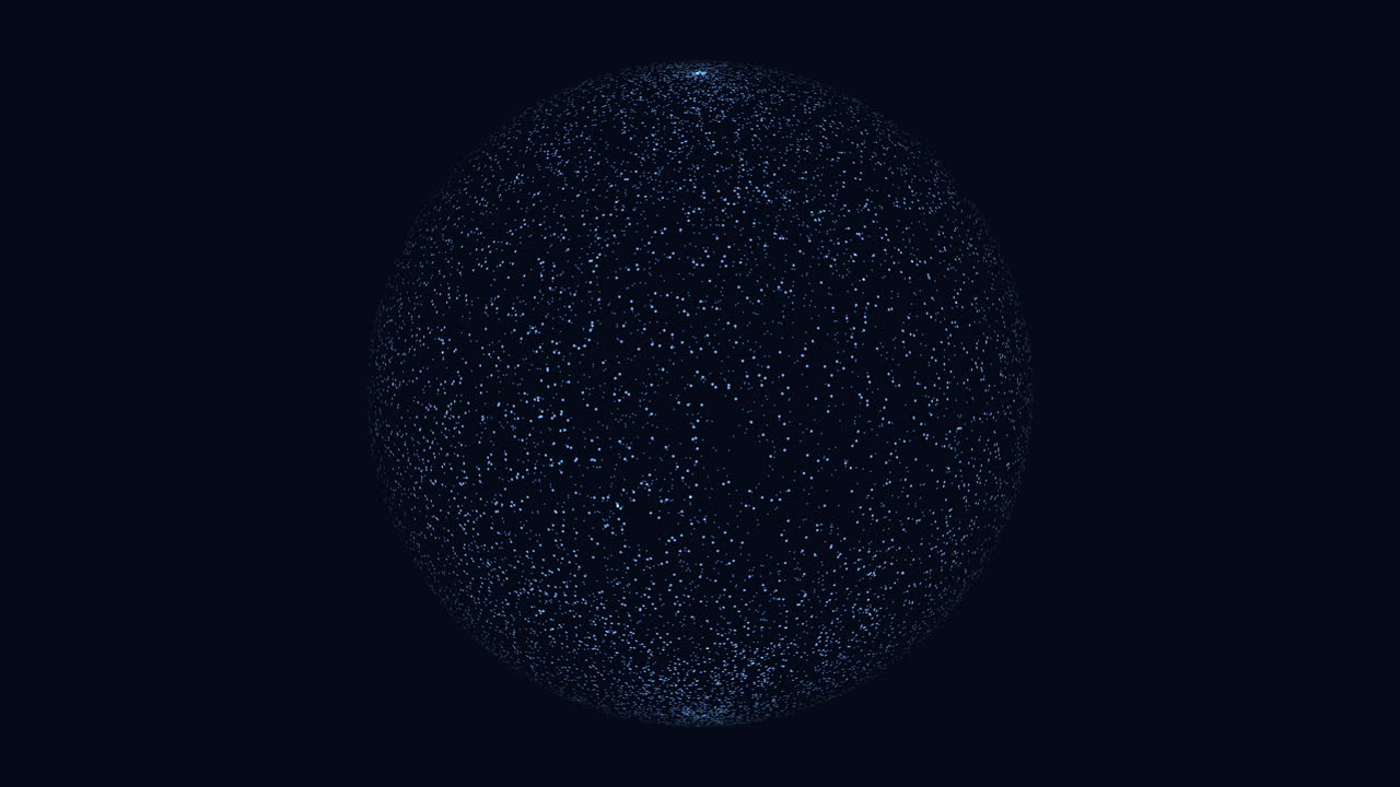 Premium stock video - Abstract chaos sphere with neon dots in dark galaxy