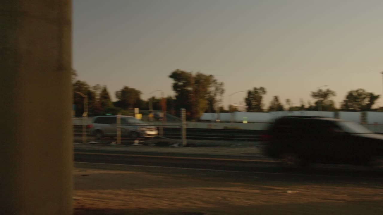 Cargo Train Pass Under Freeway Bridge Though Traffic Free Stock Video ...