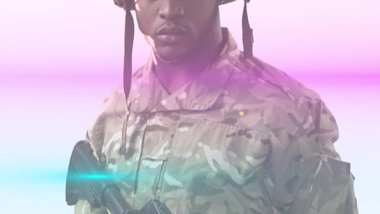 Animation Of Portrait African American Army Solider Holding Gun And ...