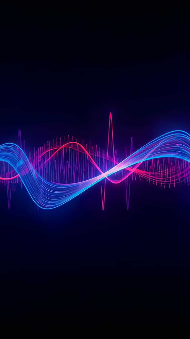 Vertical video: Crossing cyan or pink waves undulating on black screen ...