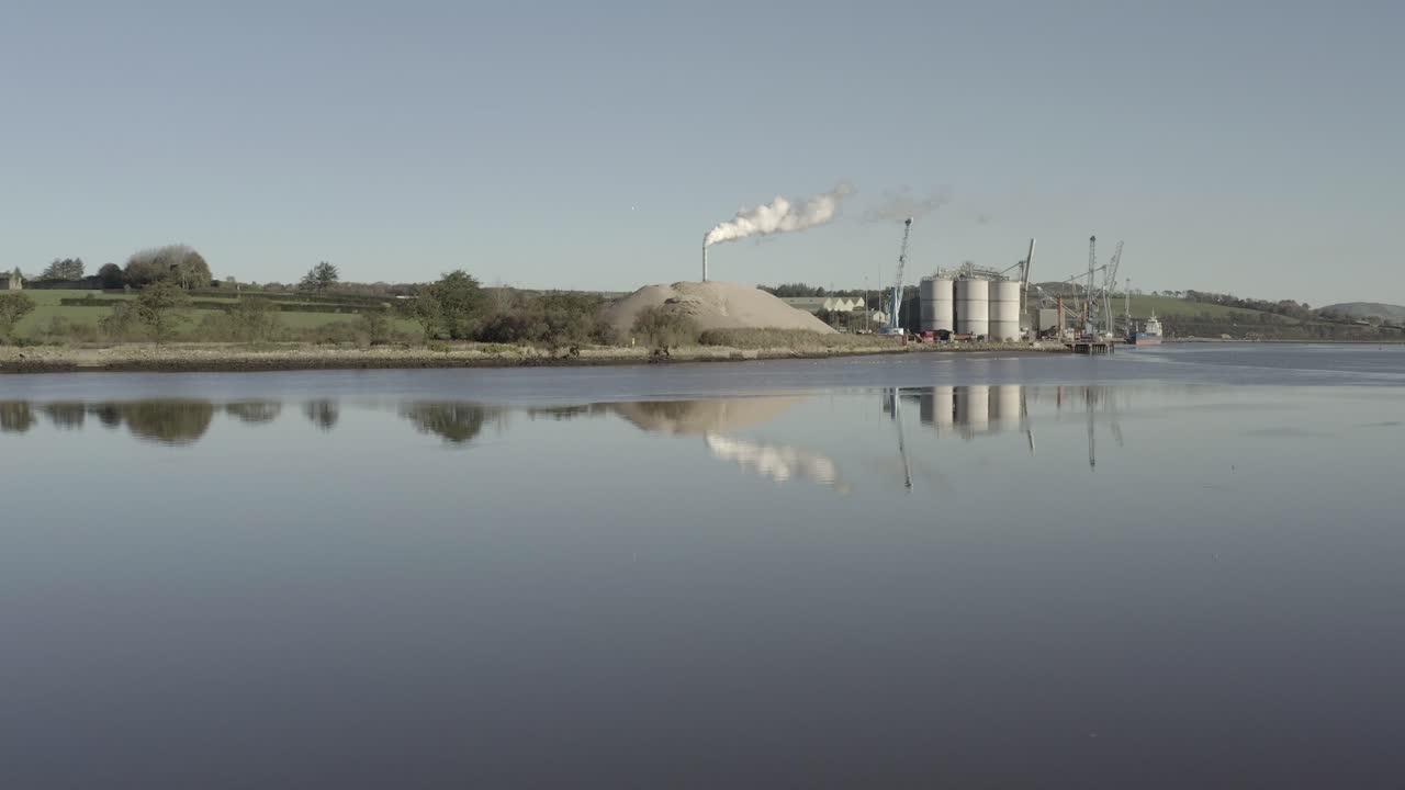 Premium stock video - Riverside cement plant in ireland with tall smoke ...