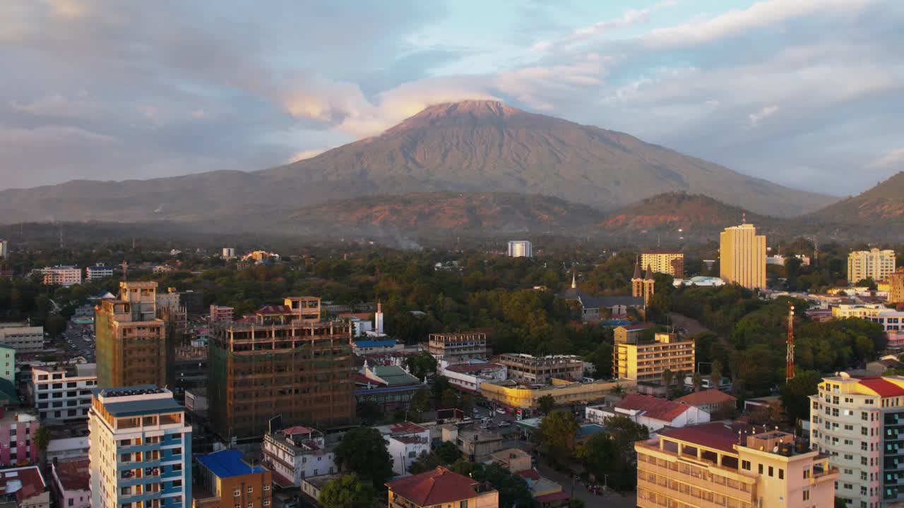Premium stock video - Aerial view of the mount meru in arusha city ...