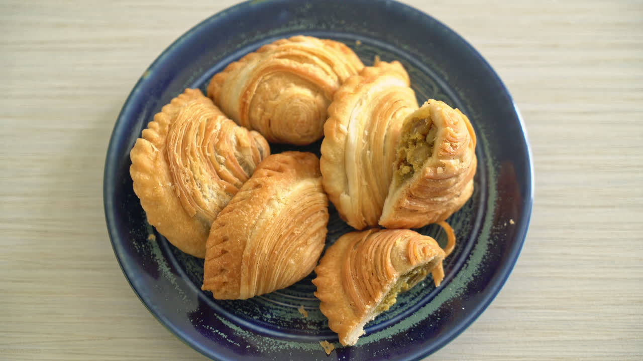 Curry Puff Pastry Stuffed Chicken On Plate Free Stock Video Footage ...