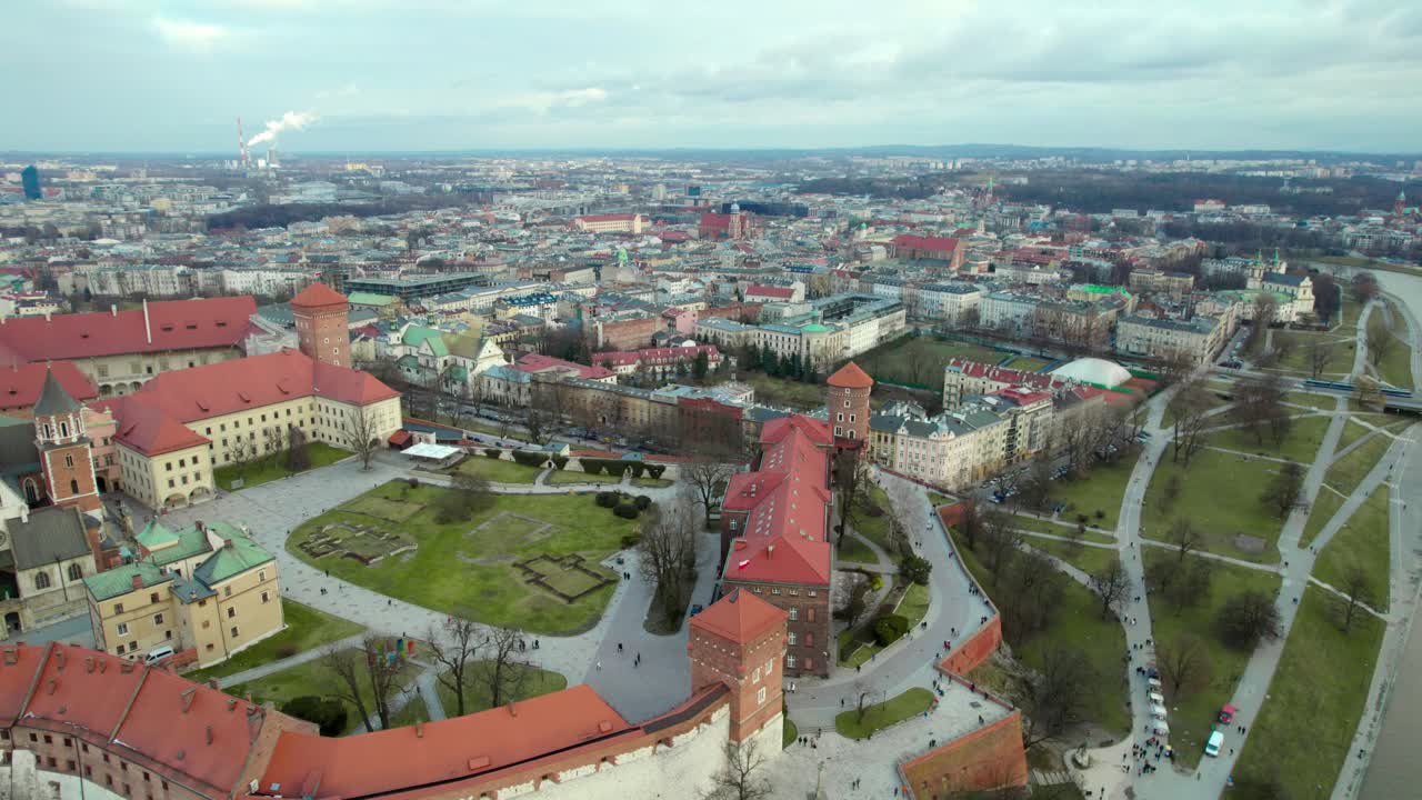 Aerial View Fliying Over Wawel Royal Castle By The River Vistula In The ...