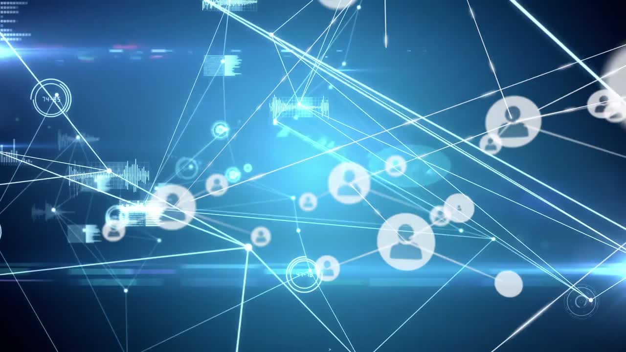 Animation of network of connections with people icons over glowing ...