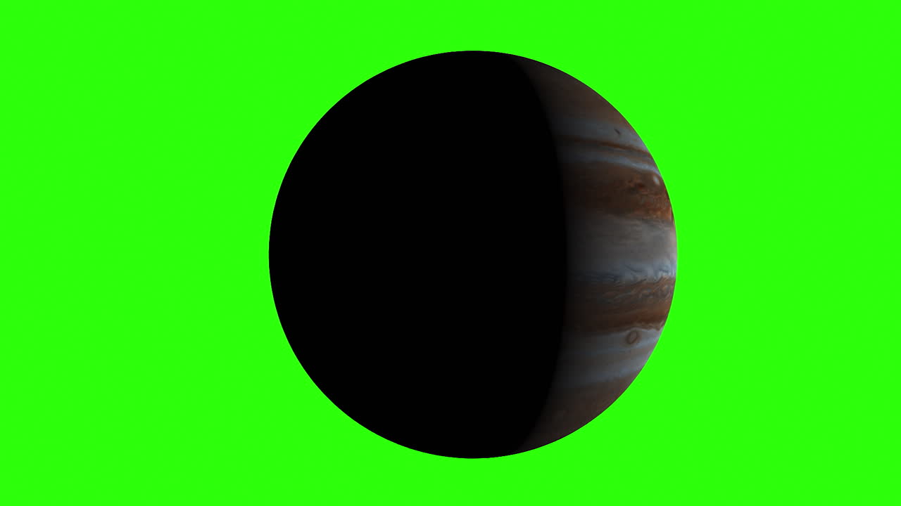 4K Green Screen Planet Jupiter With Shadow Terminator Across Middle ...