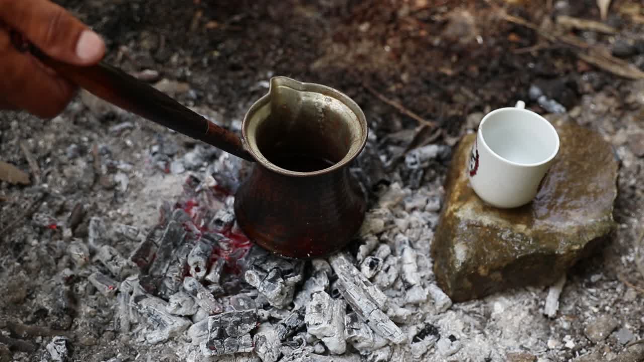 Traditional Process Boil Turkish Coffee On Coals | Premium Stock Video ...