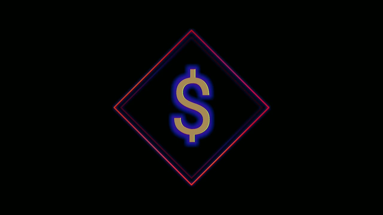 Premium stock video - Neon blue light dollar sign on black background