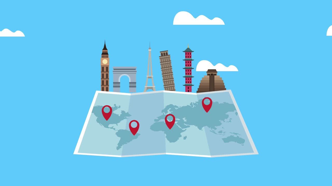 world tourism day animation with landmarks in paper map | freepik