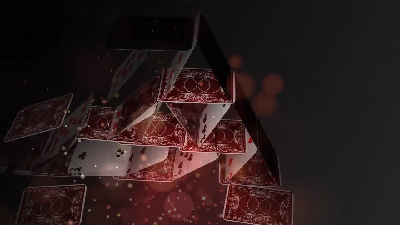 Card Pyramid Collapsing On A Dark Background With Lights Animation Free ...