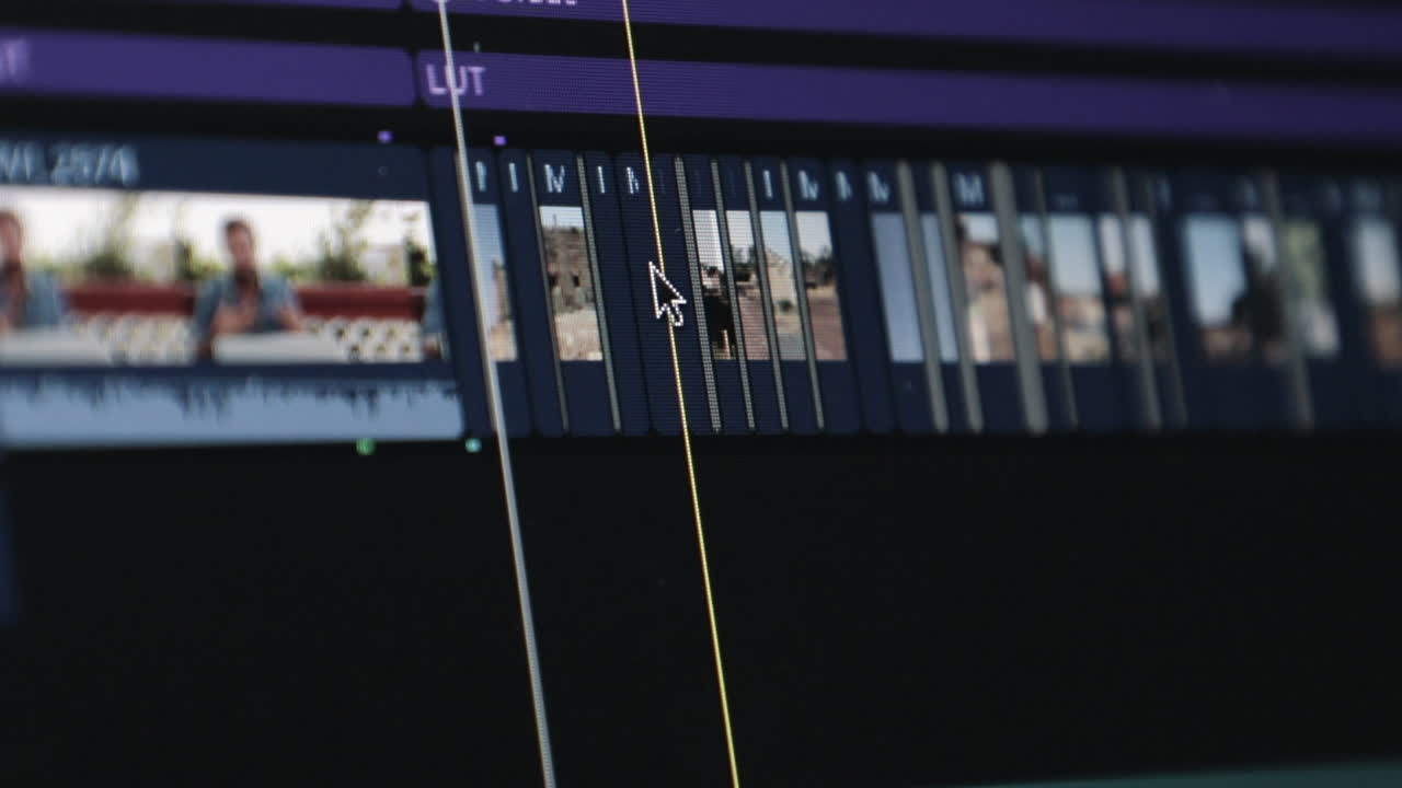 Close up of video editing software timeline moving Premium Stock Video Footage