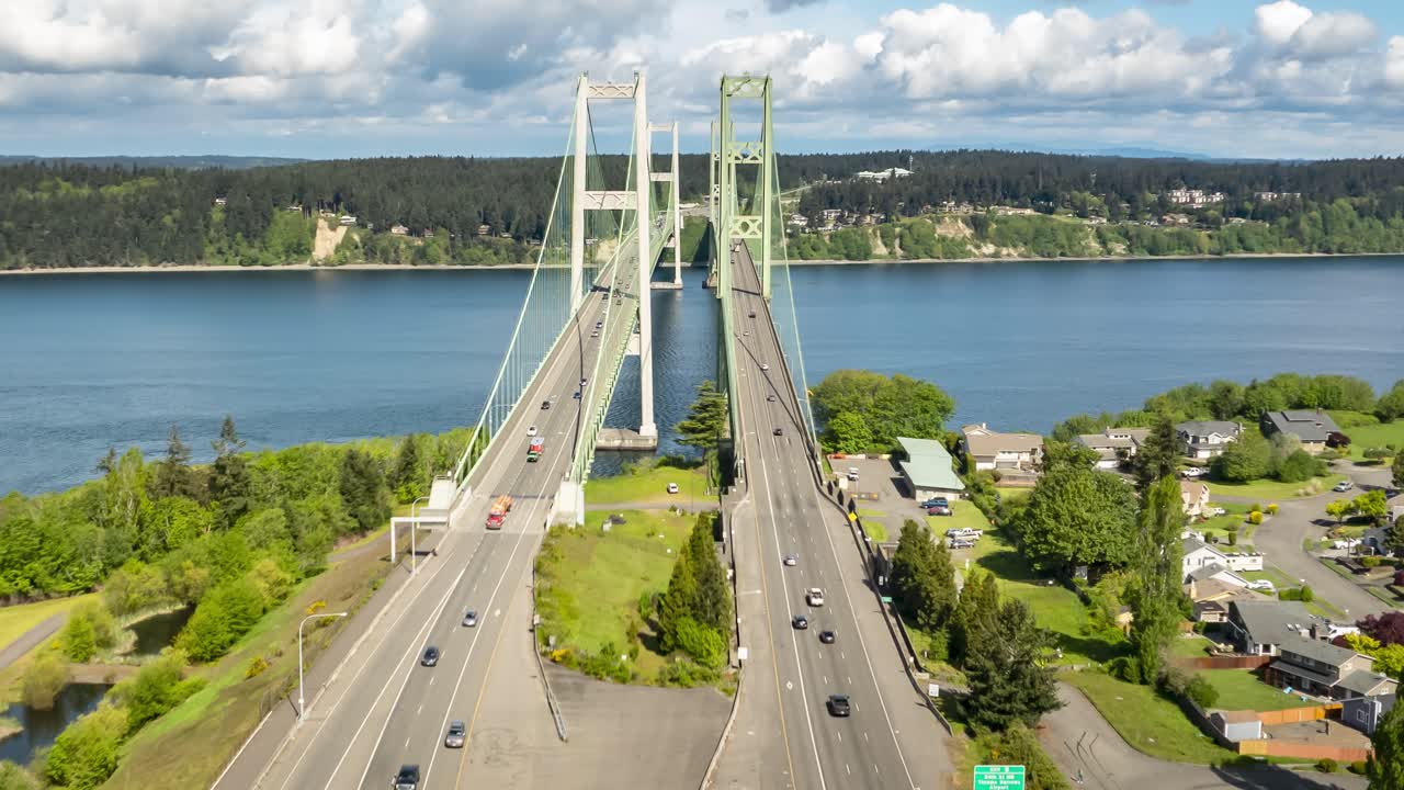 Clouds Boil Above The Tacoma Narrows Bridge, Puget Sound, Aerial ...