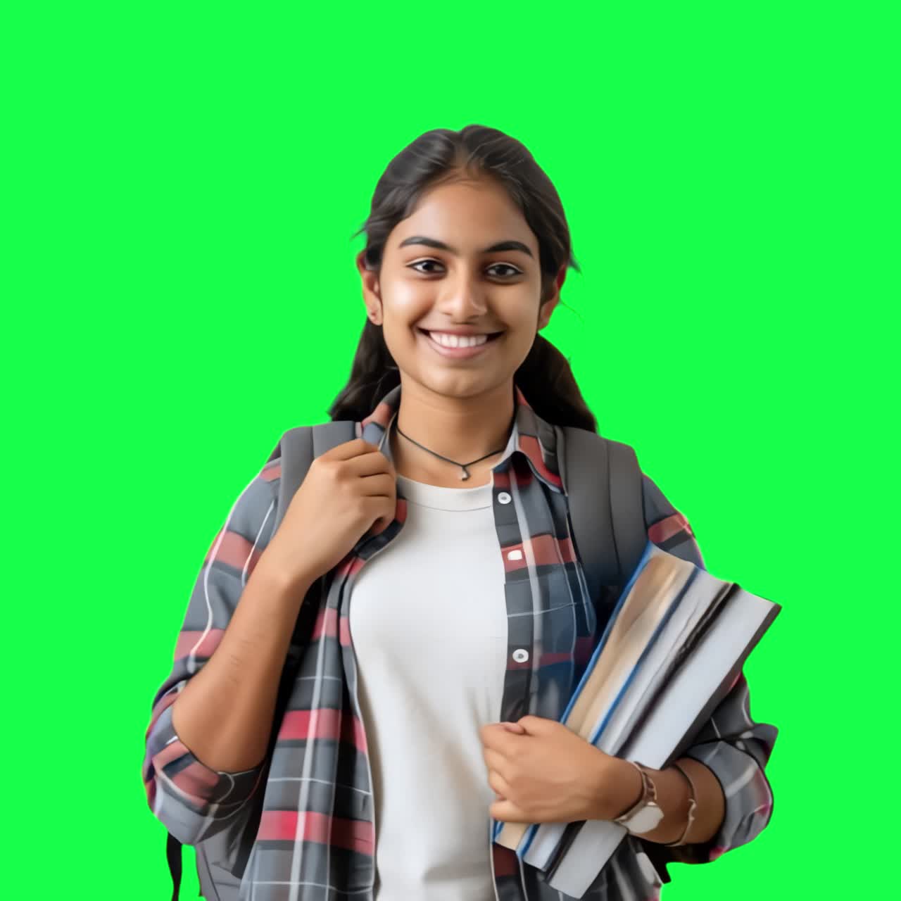 Smiling student holding books animation, transparent 4K video, green ...