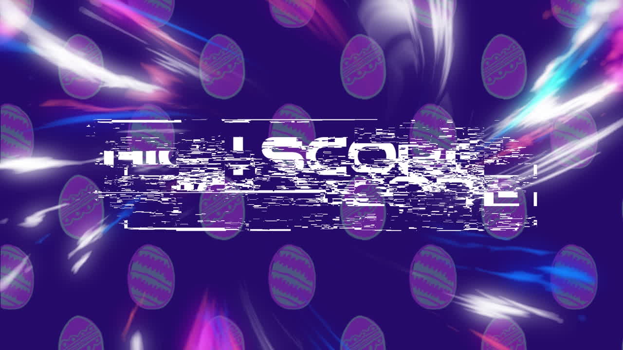 Animation of high score text over trails and egg icons on blue ...