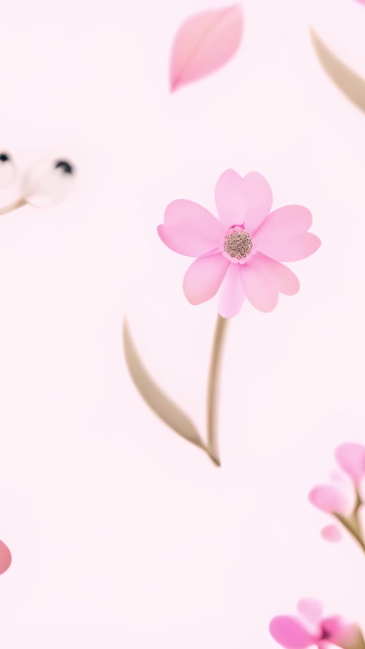 Vertical video: Drifting petal starting pink flower rotating pulsing ...