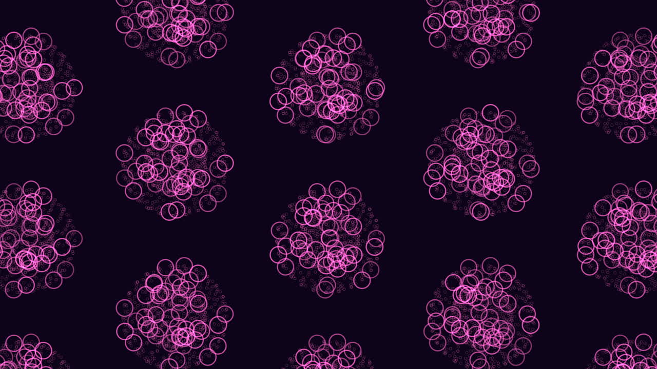 Premium stock video - Repeat futuristic spheres pattern with rings and lines on black gradient