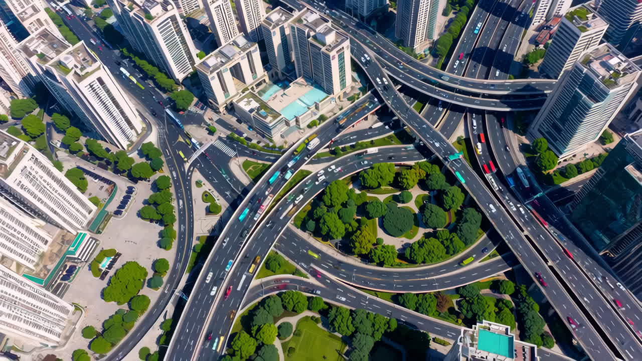 Aerial View of a Busy City Intersection with Highways and Parks ...