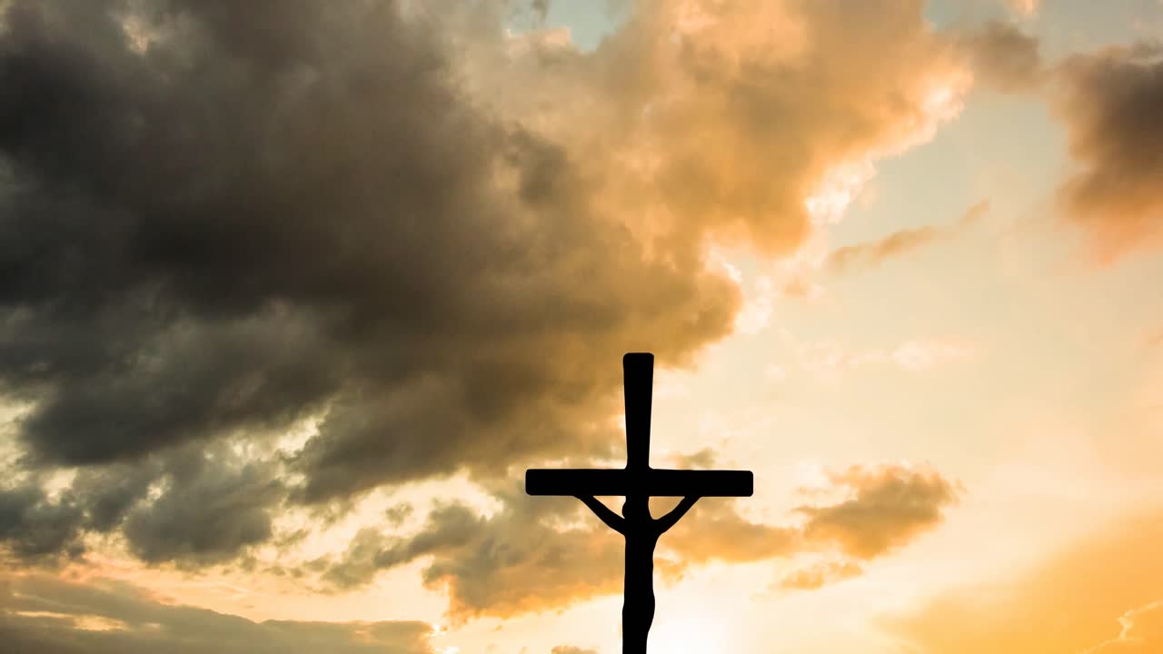 Animation Of Christian Cross Over Sun Shining On Yellow Sky With Clouds ...