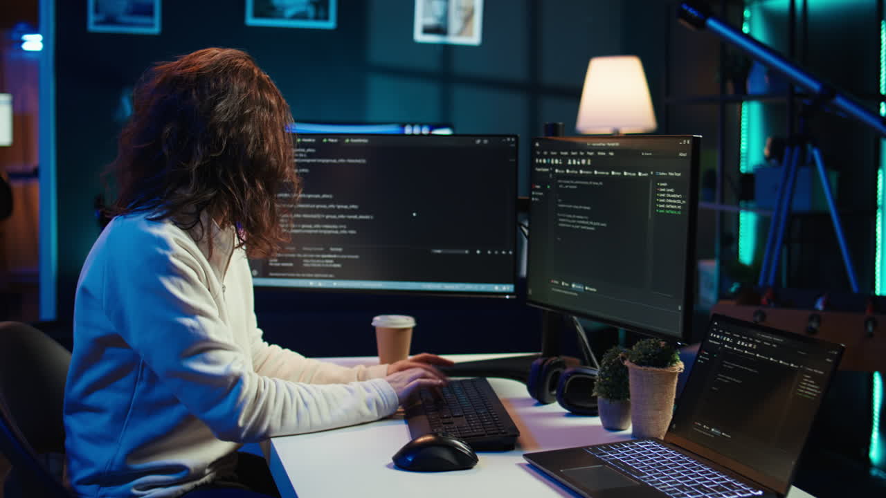 Premium stock video - Programmer closing backpack, leaving home office ...