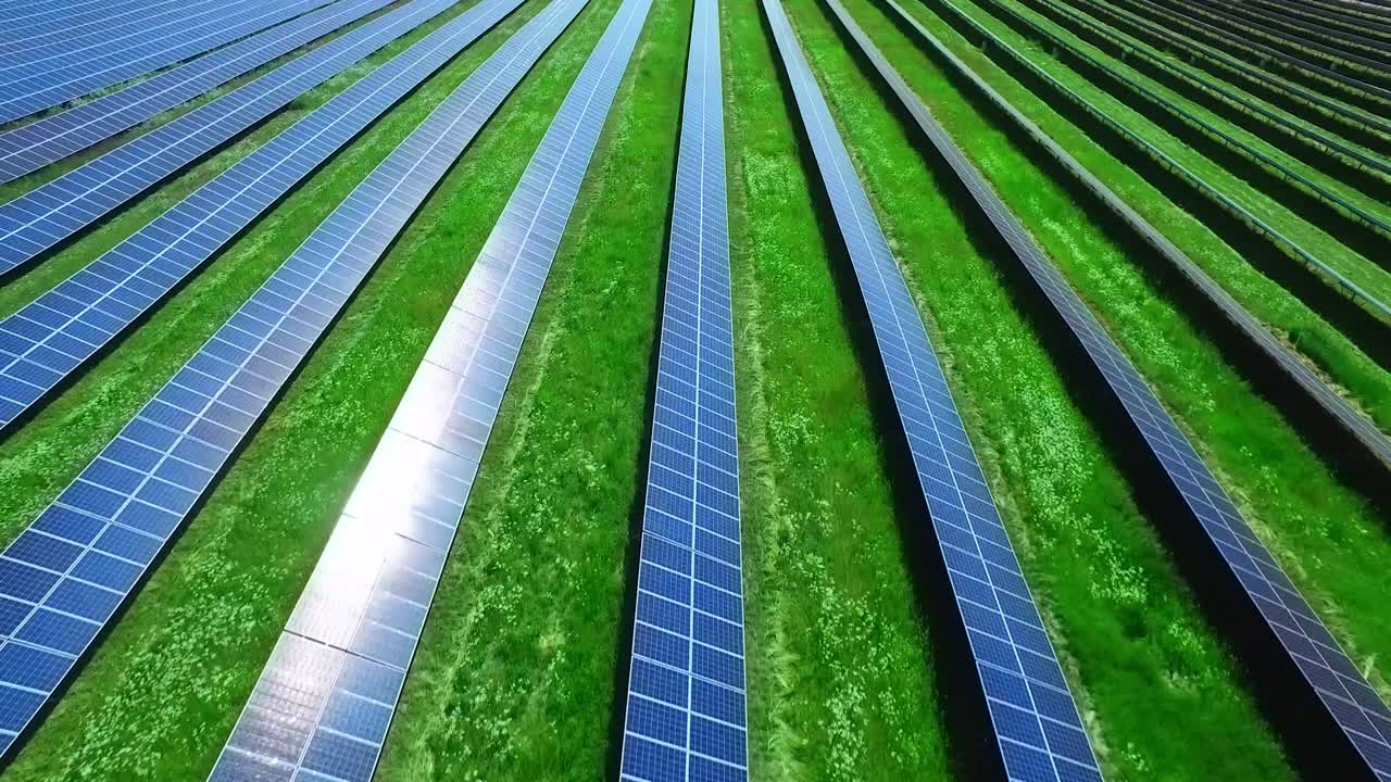 Photovoltaics Modules In Solar Farm Station. Solar Cells On Energy Farm ...