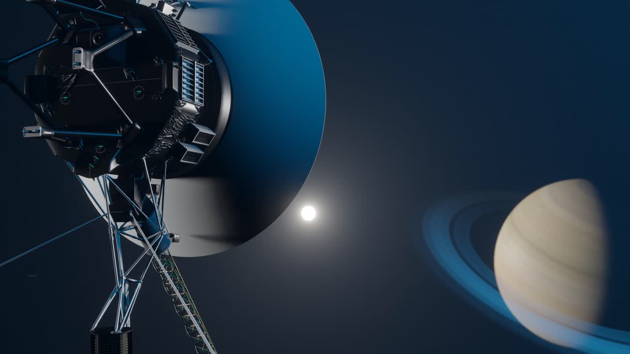3D Animation Showing The Voyager Space Probe Facing Saturn Free Stock ...