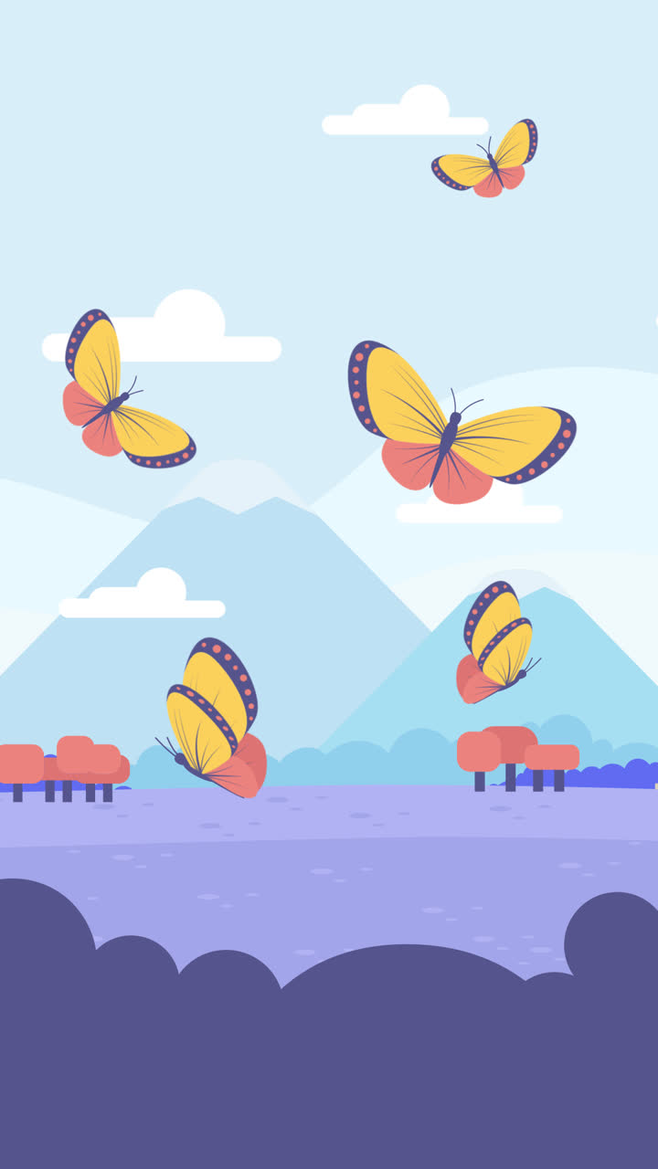 Free stock video - Motion graphic of butterfly swarm flying background