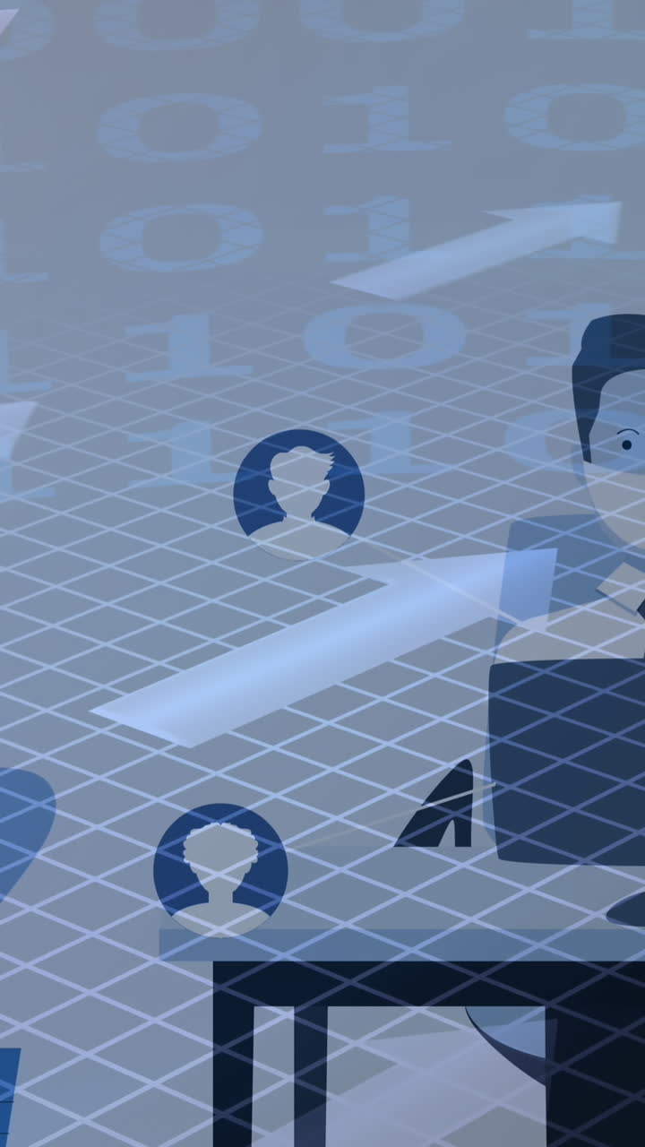 Animation of binary coding processing over pictogram of man in face ...