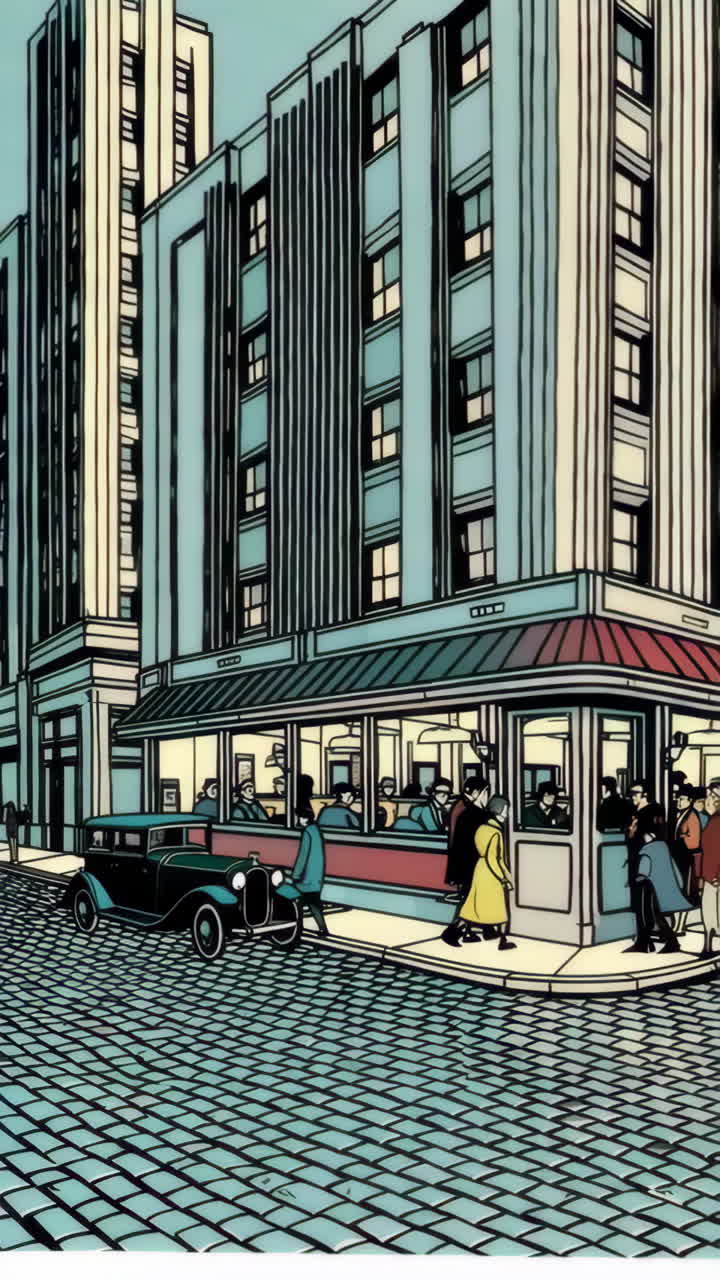 Corner Diner and Building in Comic Art Style | Vídeo de stock Premium
