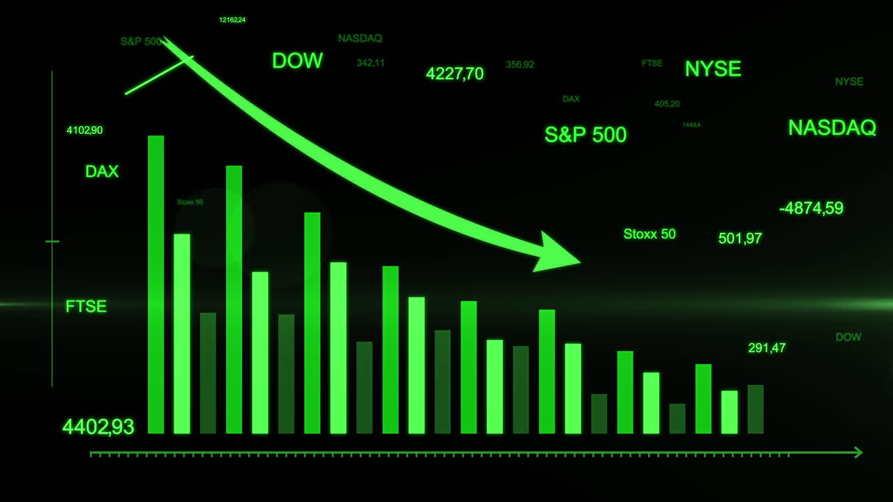 Financial Chart With Falling Down Arrow. Futuristic Green Arrow ...