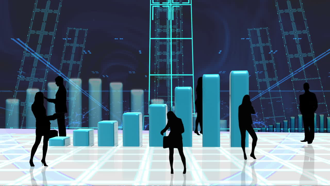 Premium stock video - Bar graph appearing surrounded by silhouettes