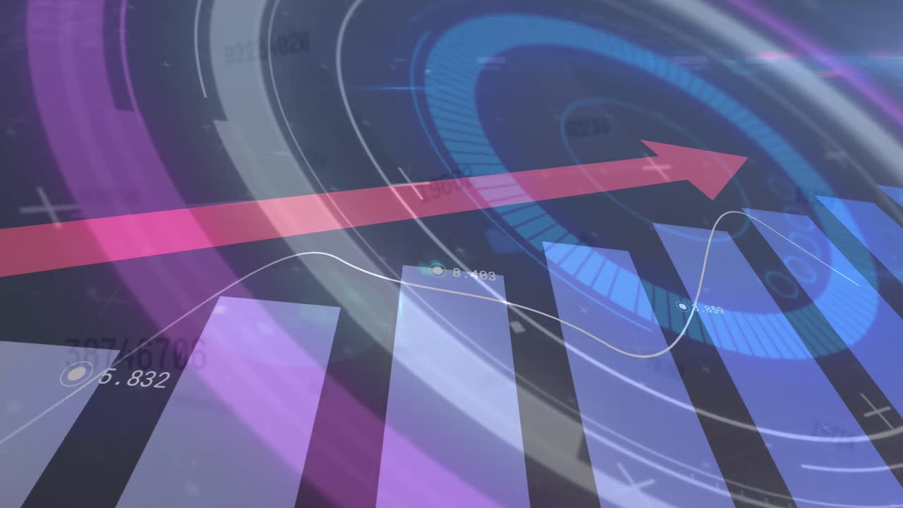 Animation Of Arrow Pointing Up With Statistics, Numbers Changing And Scope Scanning In ...