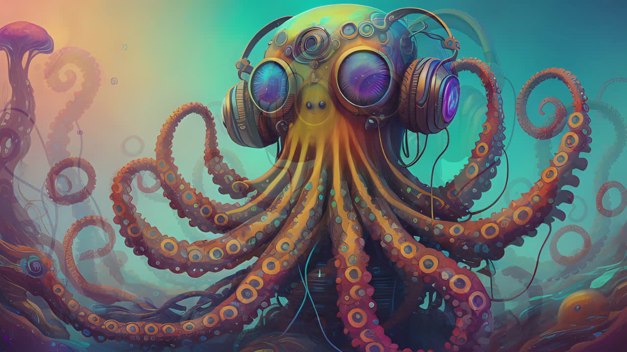 Premium stock video - Ai generated disco octopus