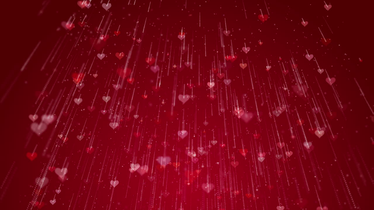 Red animated background with moving hearts and glitter particles ...