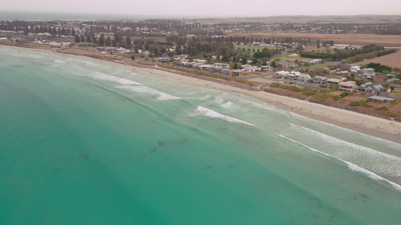 Aerial view of exotic australian ocean, empty sandy beach and nature ...