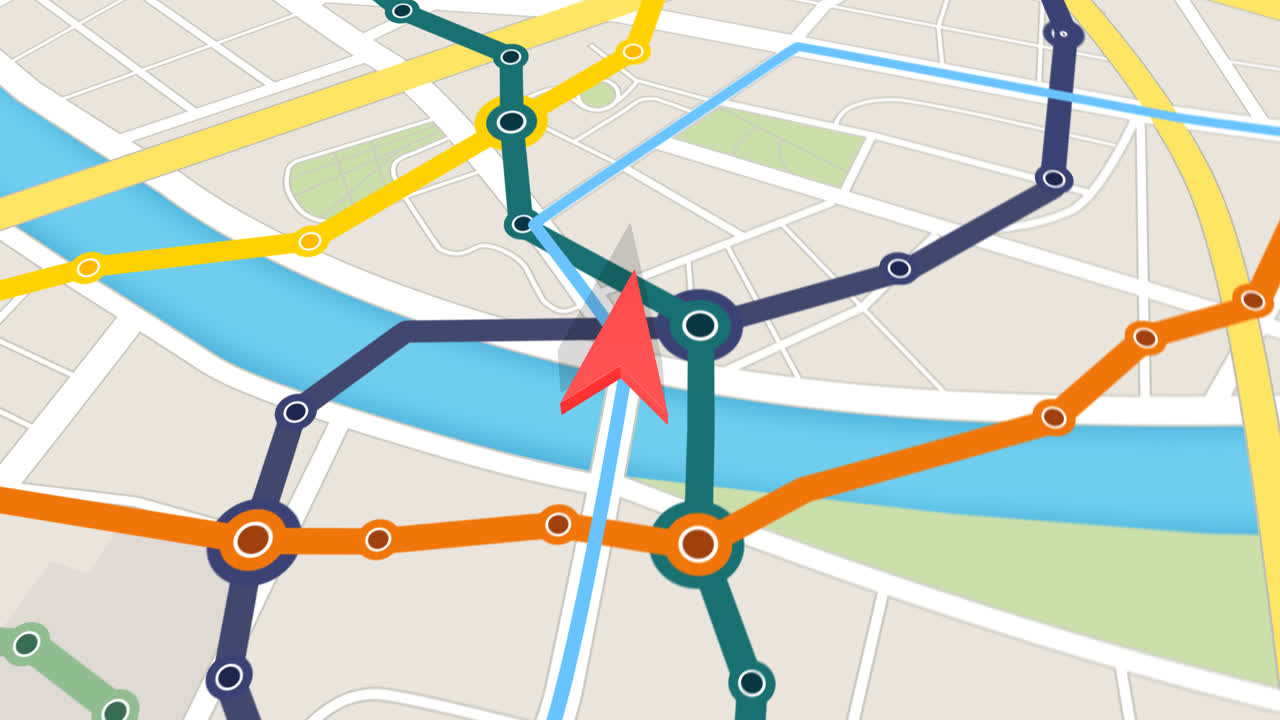 A map with a red arrow showing the current location Premium Stock Video ...