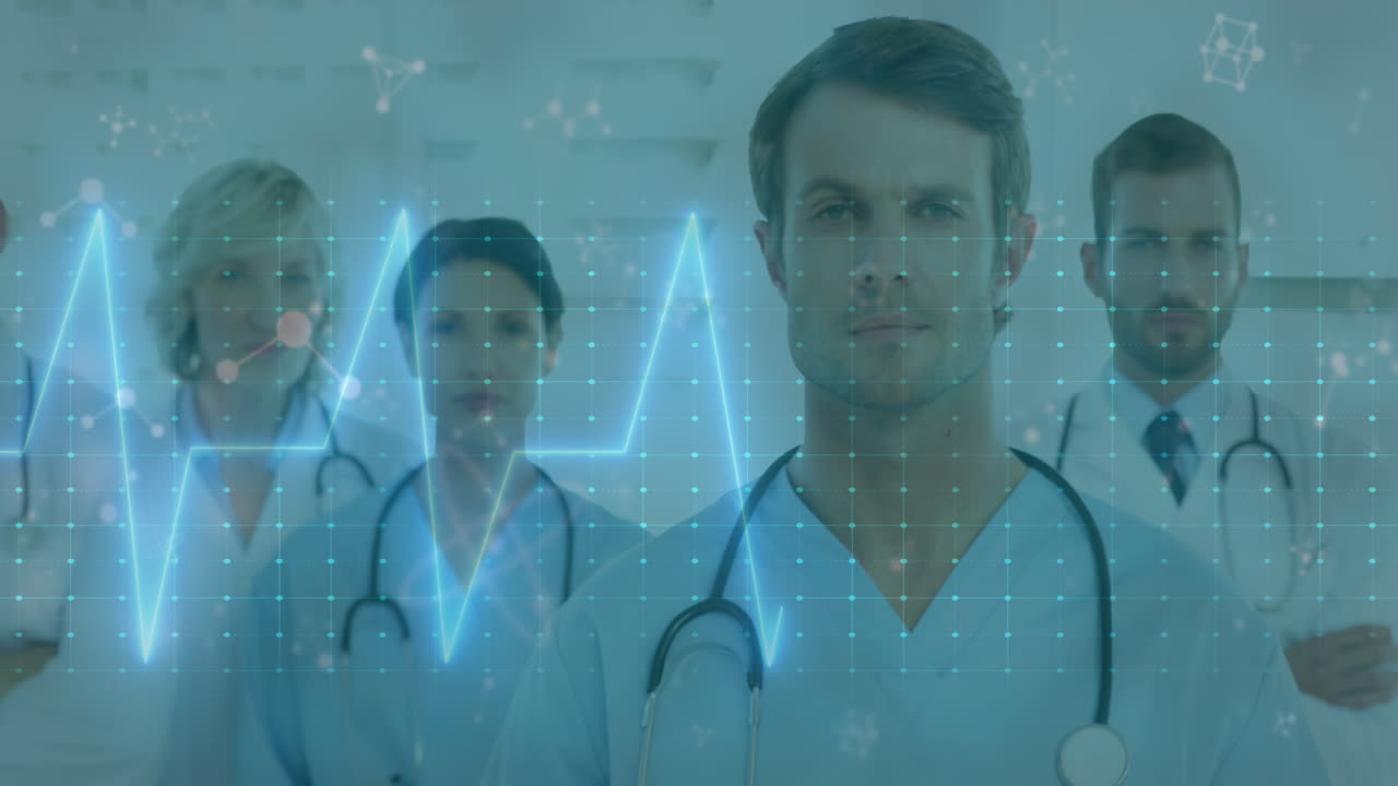 Premium stock video - Animation of neon heart rate over caucasian ...
