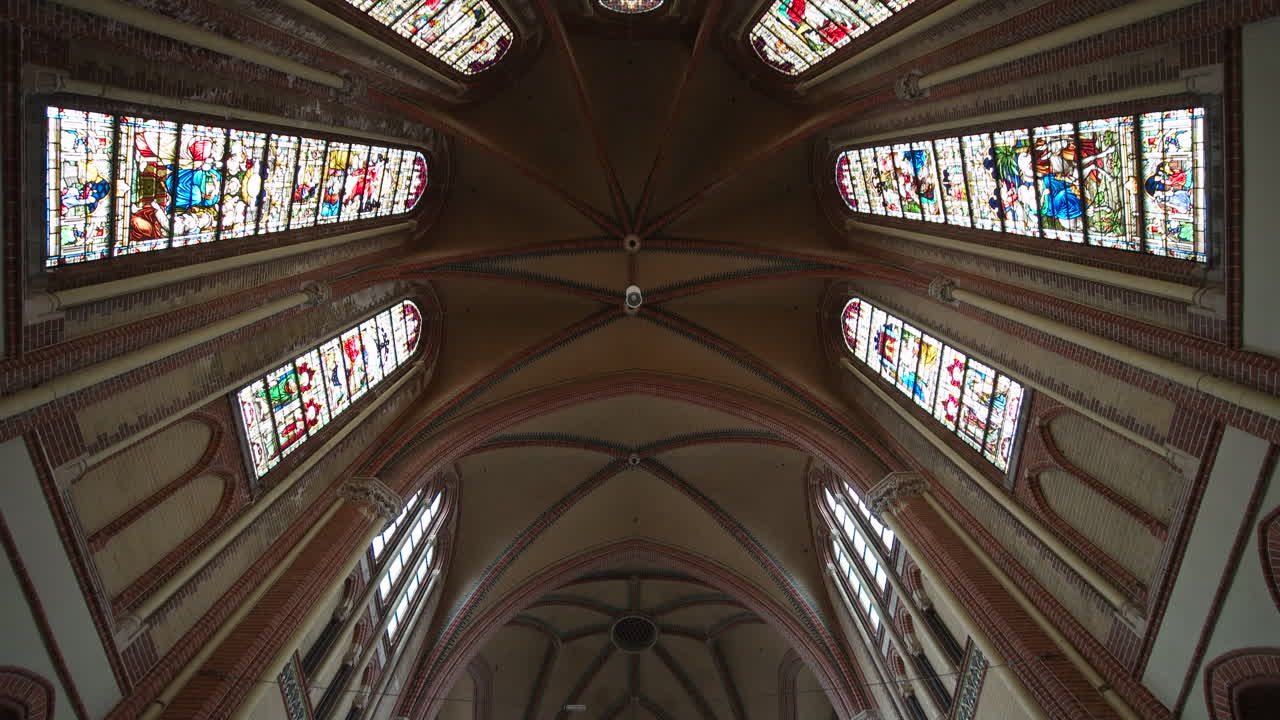 Stained Glass Panels At The Rib Vault Ceiling Of Gouwekerk Church In ...