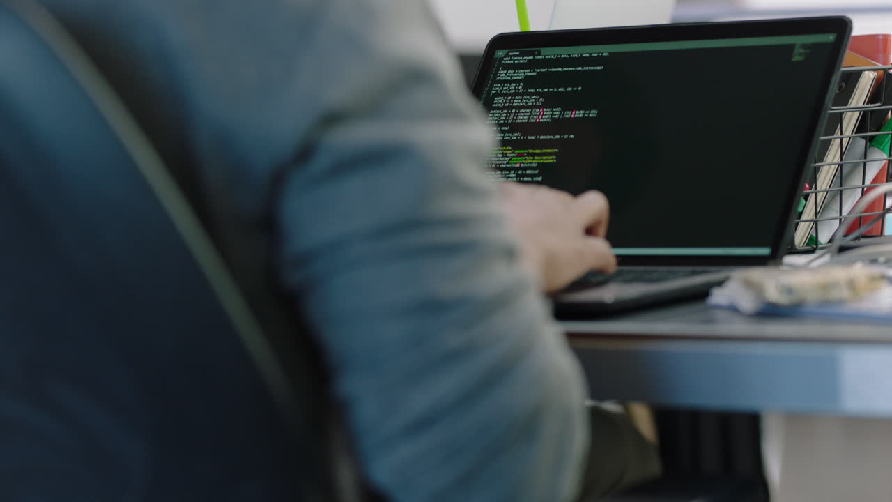 Close Up Hands Engineers Developing Software App Using Digital Laptop