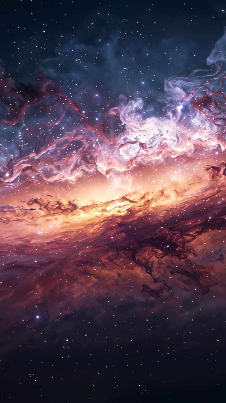 Vertical video: Panning camera upward through deep space, revealing ...