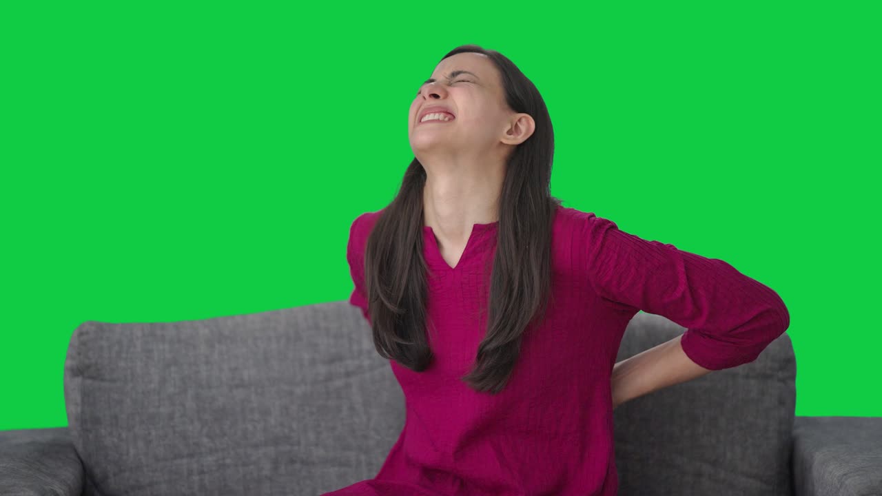 Sick Indian Woman Suffering From Back Pain Green Screen Free Stock ...