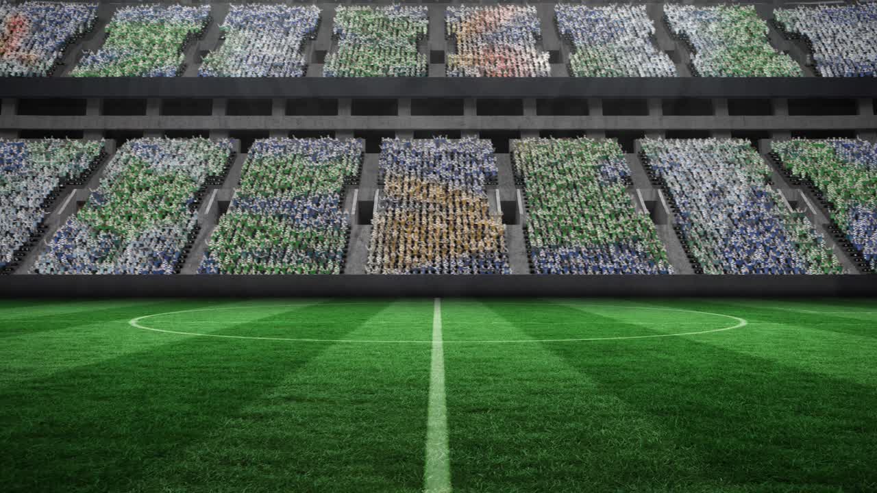 Premium stock video - Animation of empty football pitch in sports stadium