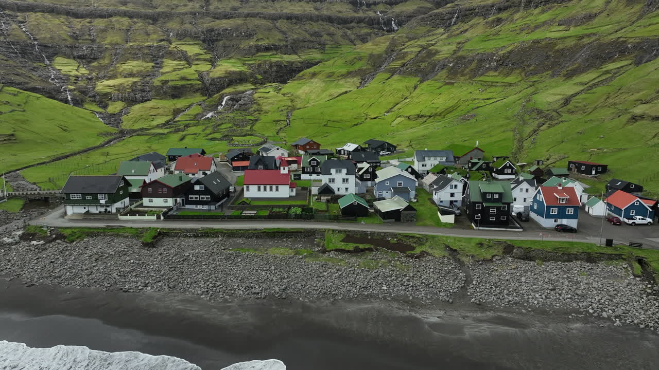 Tjørnuvík Village, Faroe Islands: Close-up Aerial View Traveling In To ...