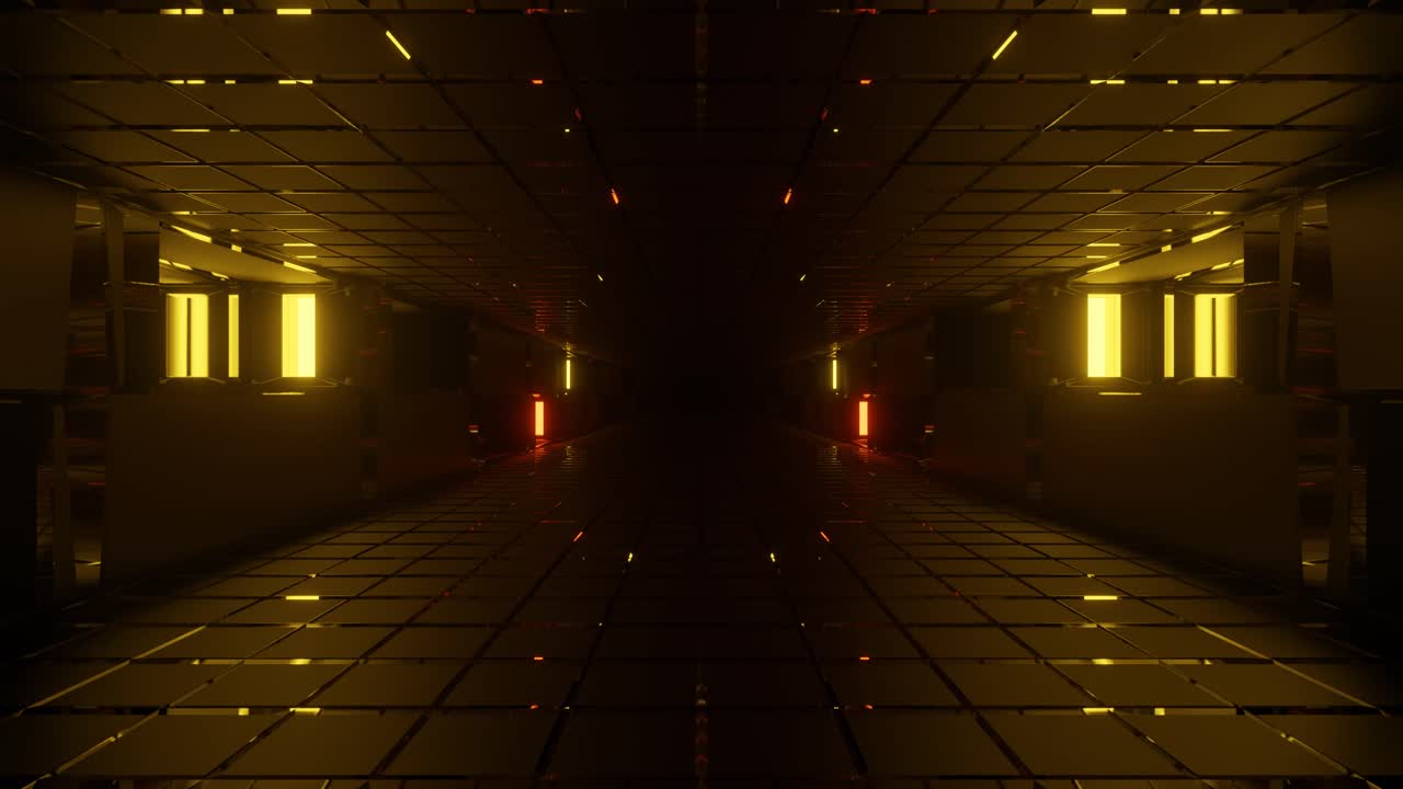 Motion Graphic Sci Fi: Moving Inside Futuristic Commercial Office Corridor With Low Dark Ceiling ...