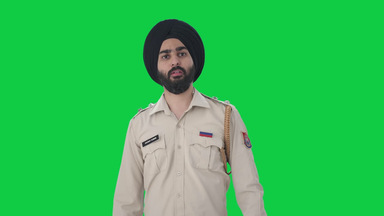 Angry Sikh Indian Police Man Pointing And Calling Someone Green Screen ...