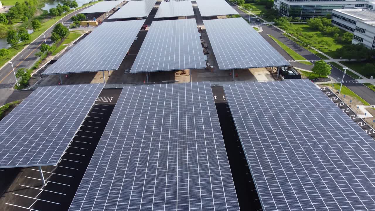 Solar Panels Installed In A Corporate Office Complex Parking Lot And ...