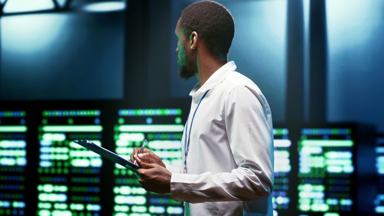 Premium stock video - Expert fixes server cybersecurity issues