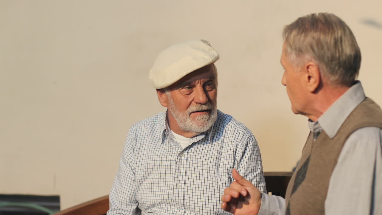 Free stock video - Close up of the two old retired men neighbors ...
